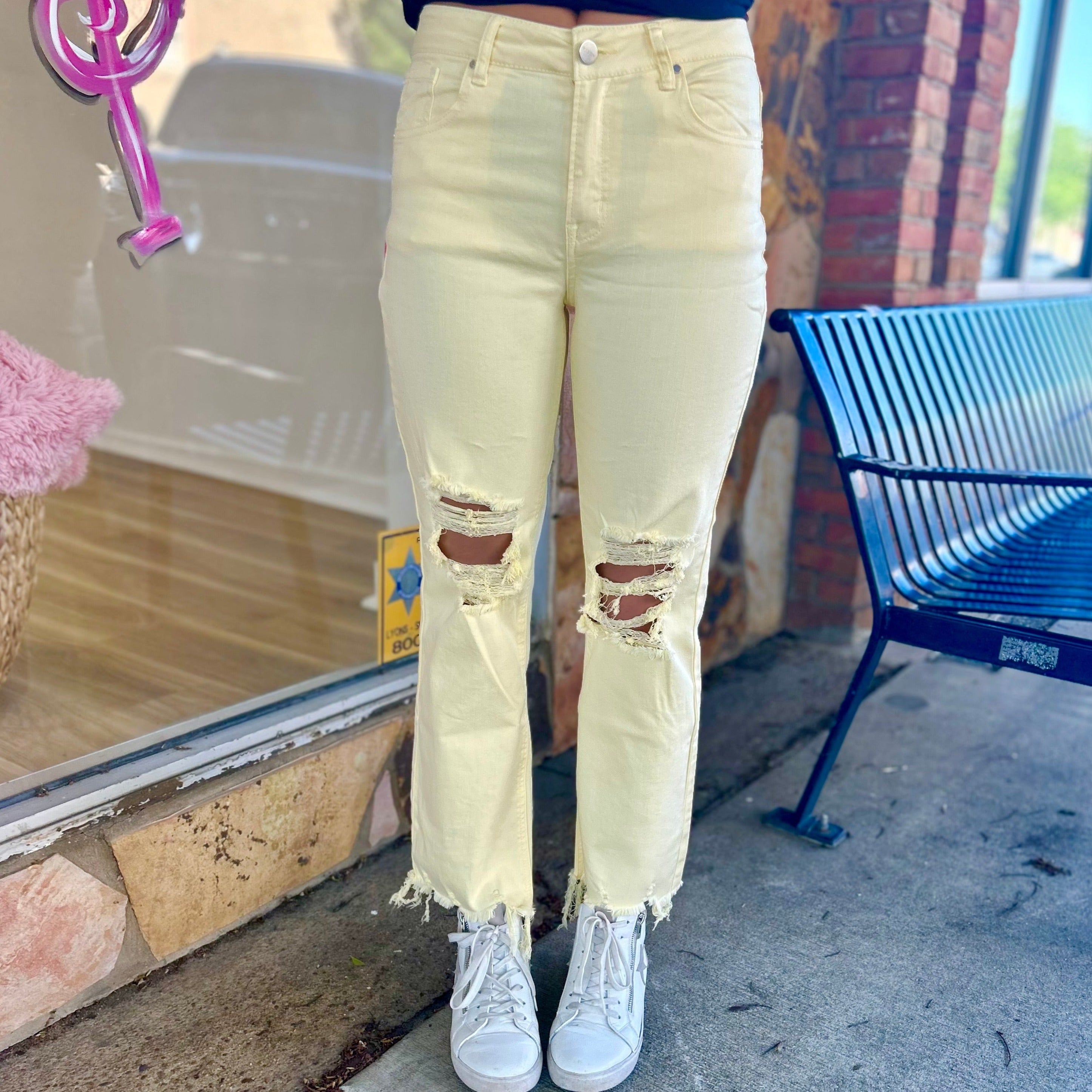 Risen High Rise Straight Jeans-Pale Yellow – Dear Everly Boutique